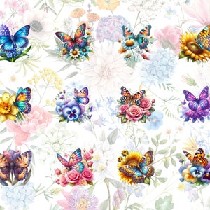 Watercolor Spring Flowers & Butterflies Clipart Bundle, Floral ...