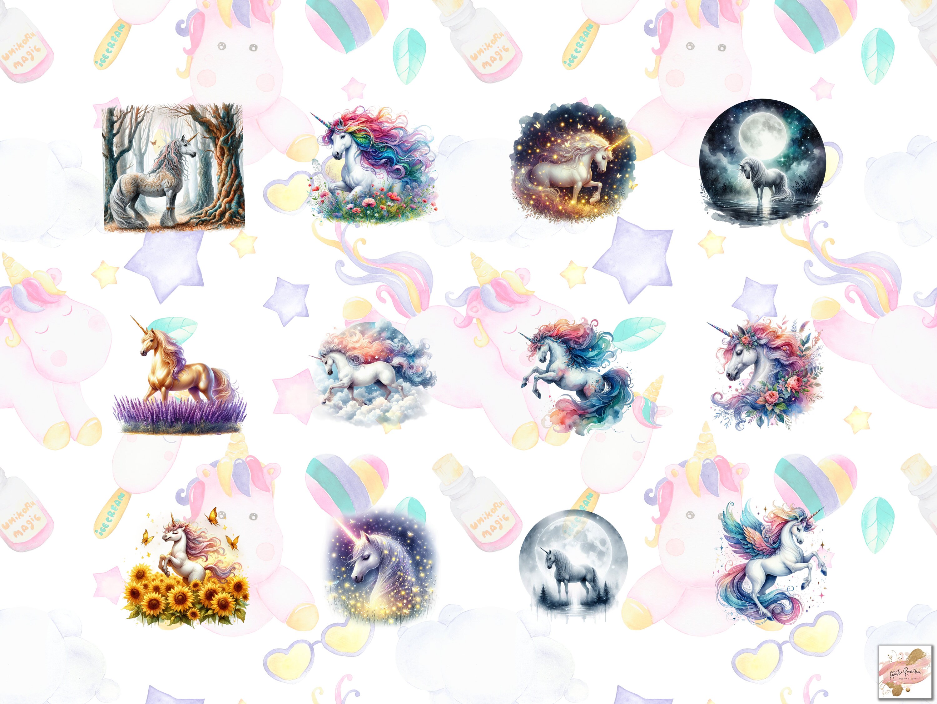 114 Watercolor Unicorns Clipart Bundle, Rainbow Unicorn Clipart Png ...