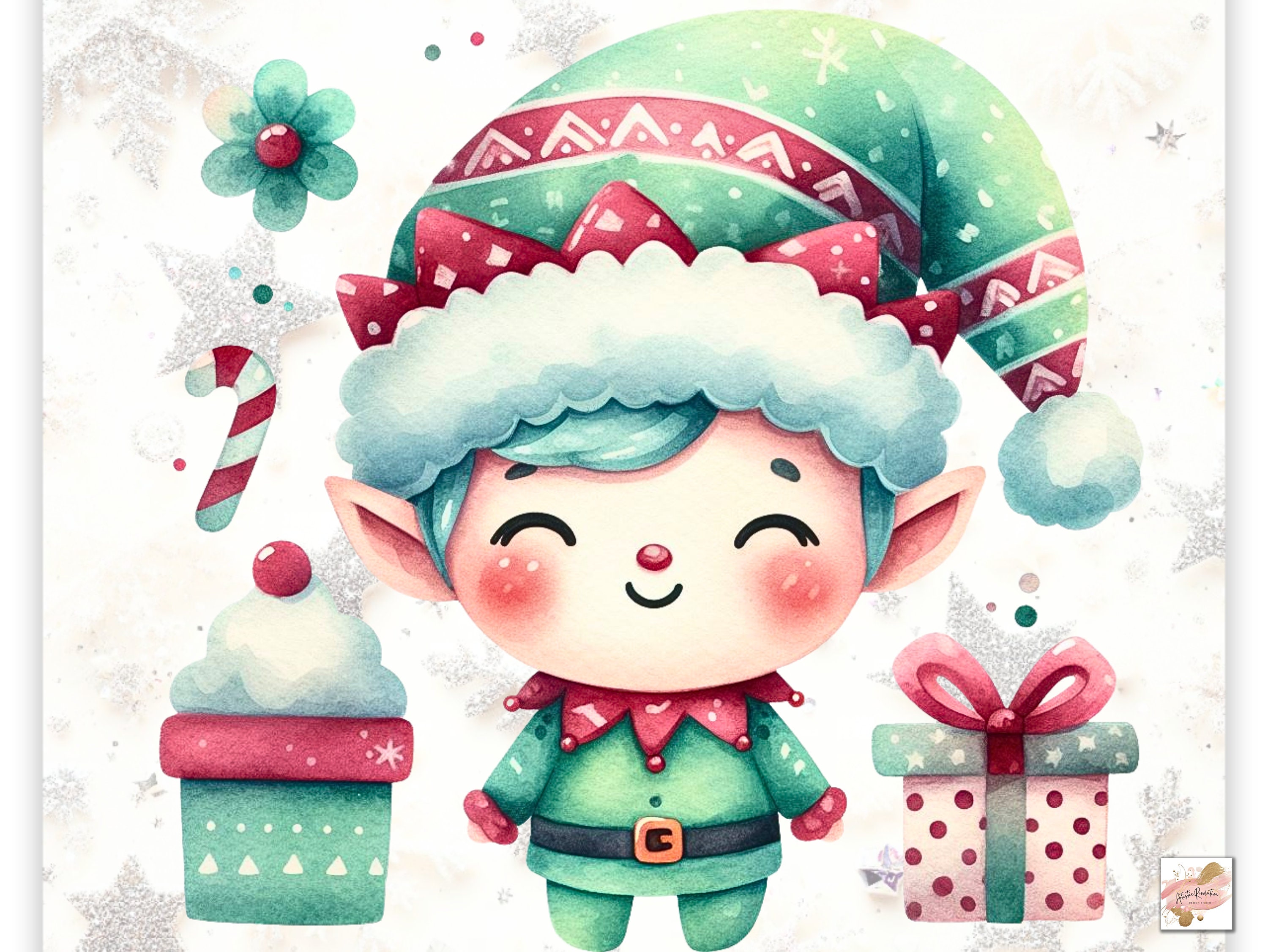 Christmas Elves Watercolor Clipart Cute Elf Clipart Bundle - Etsy