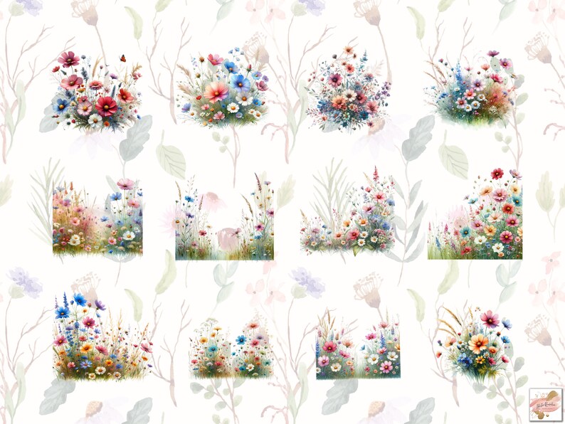 150 Watercolor Wildflowers Clipart Bundle, Wild Flower Clipart Png ...