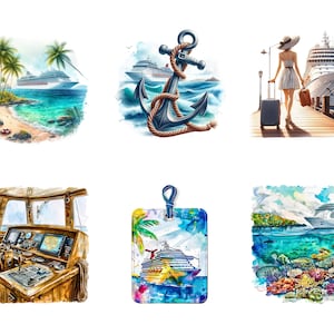 Watercolor Nautical Clipart, 26 PNG, Summer Cruise Clipart, Cruise Ship ...