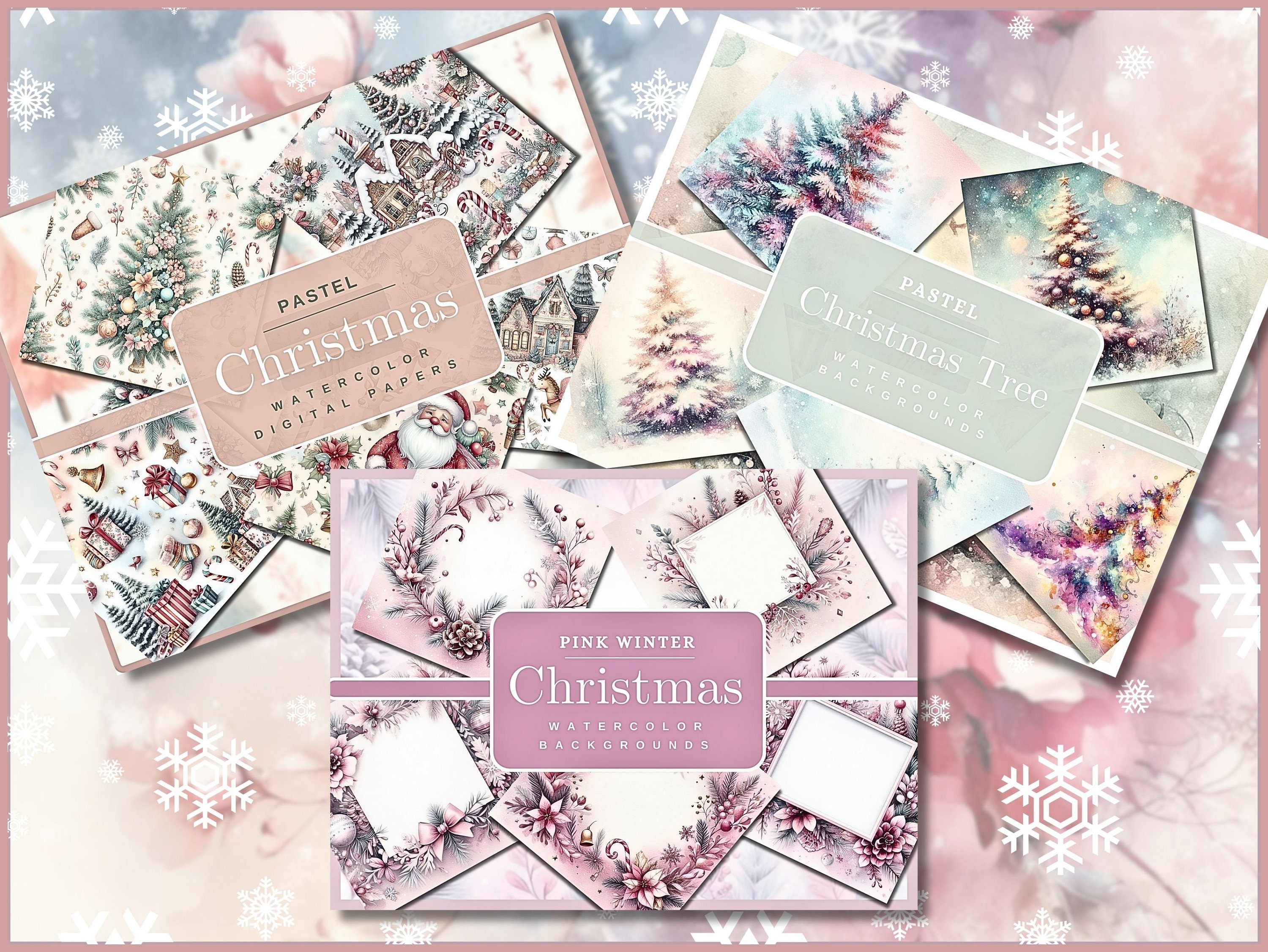 Christmas Background Vintage Watercolor Christmas Background Bundle ...