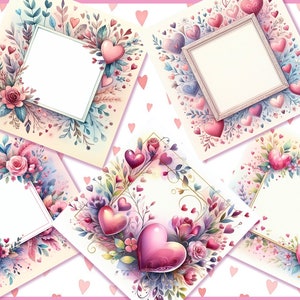 Valentine Watercolor Border Clipart Backgrounds Heart Floral - Etsy