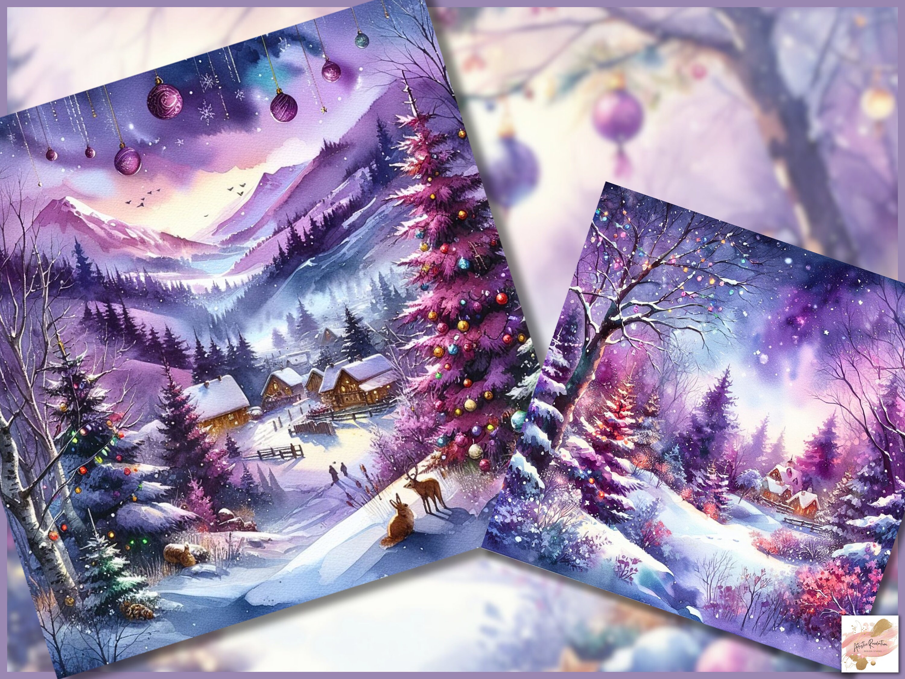 Watercolor Winter Scene Backgrounds Christmas Scene Backgrounds Artful ...