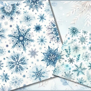 51 Winter Snowflakes Digital Papers Watercolor Snowflake Backgrounds ...
