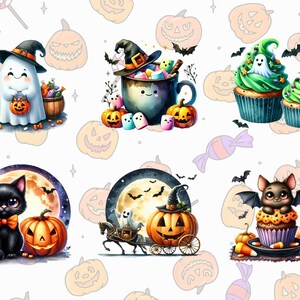 65 Watercolor Cute Halloween Clipart Bundle, Halloween PNG Bundle, Jack ...