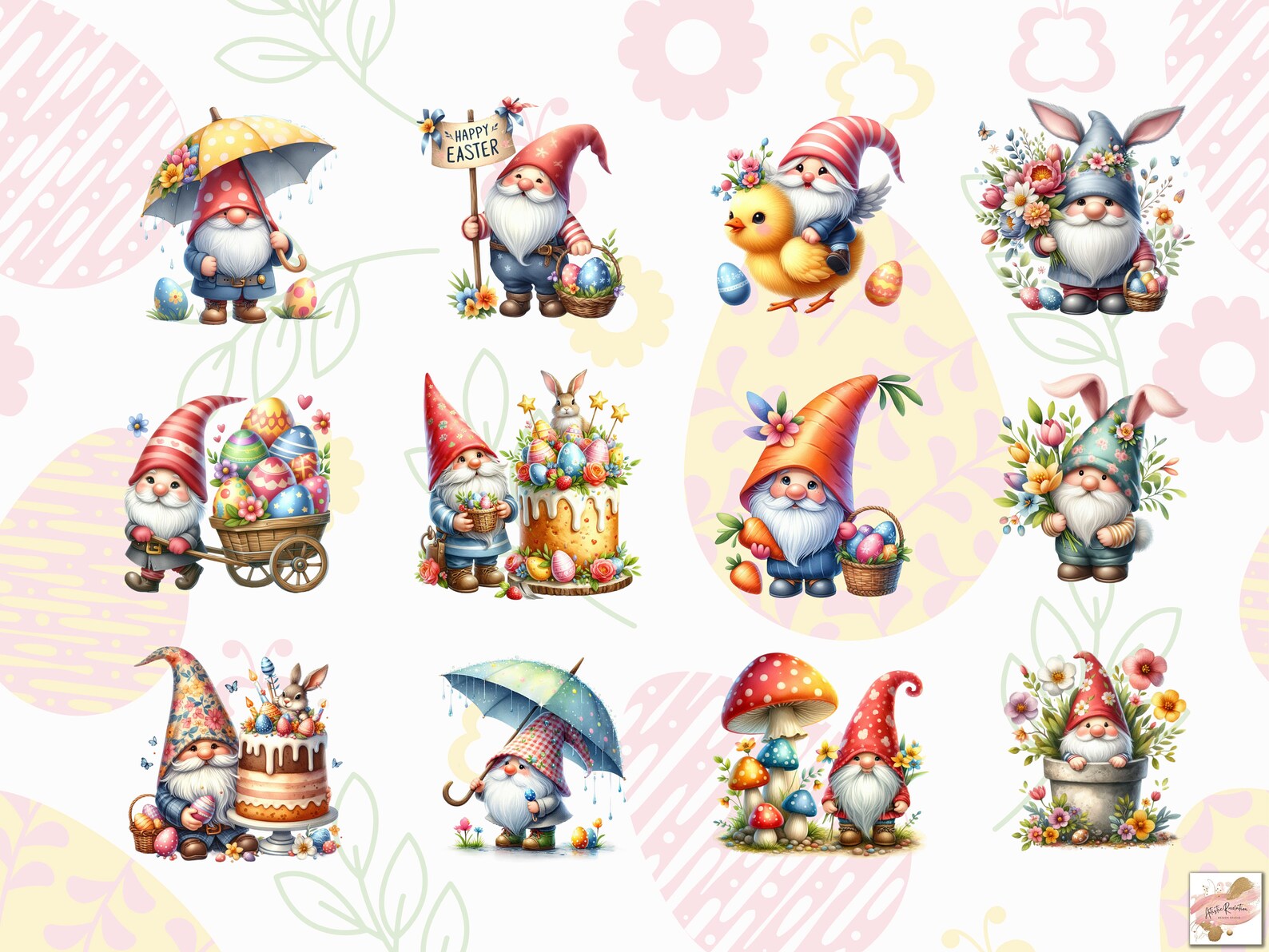 50 Watercolor Easter Gnomes Clipart Bundle, Cute Easter Clipart Bundle ...