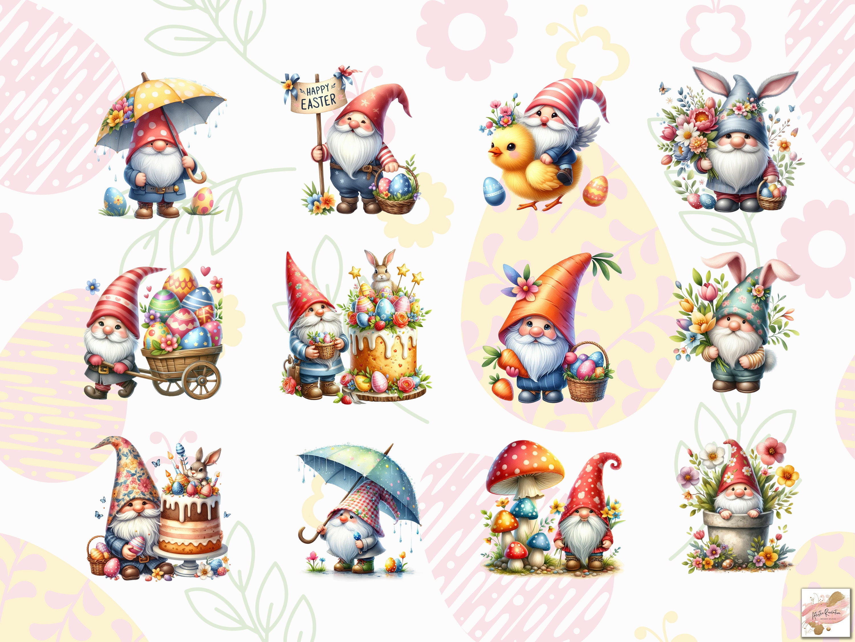 50 Watercolor Easter Gnomes Clipart Bundle, Cute Easter Clipart Bundle ...