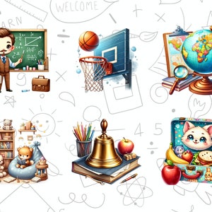 Watercolor Back to School PNG Bundle, Back to School Clipart Bundle ...