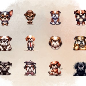 Funny Grumpy Dogs Clipart Bundle, Cute Funny Dog Png Bundle, Watercolor ...