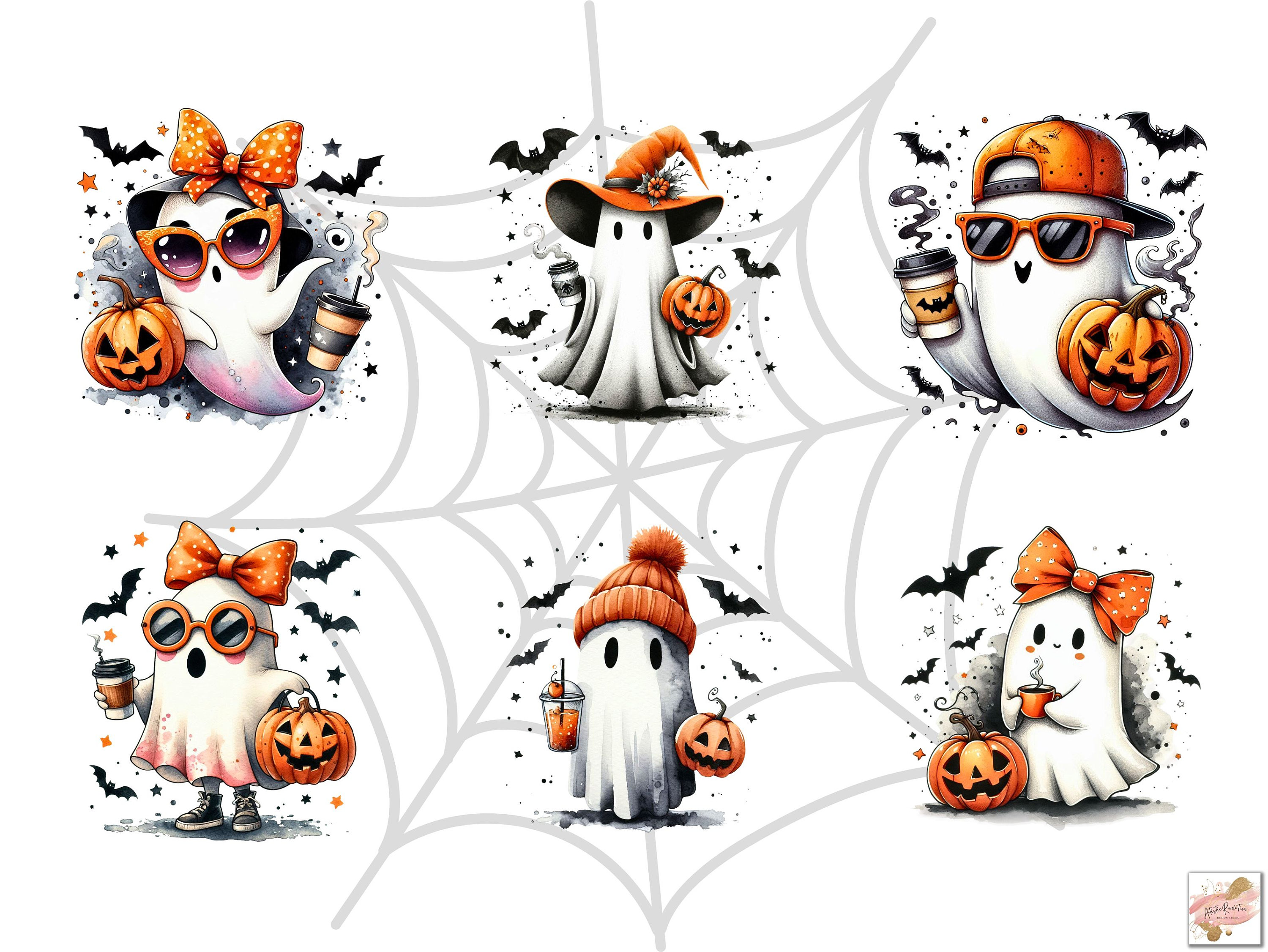 Watercolor Halloween Ghost Clipart Bundle Cute Ghost Png Cute Ghost ...