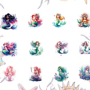70 Watercolor Mermaids Clipart Bundle, Little Mermaid Clipart Png, Sea ...