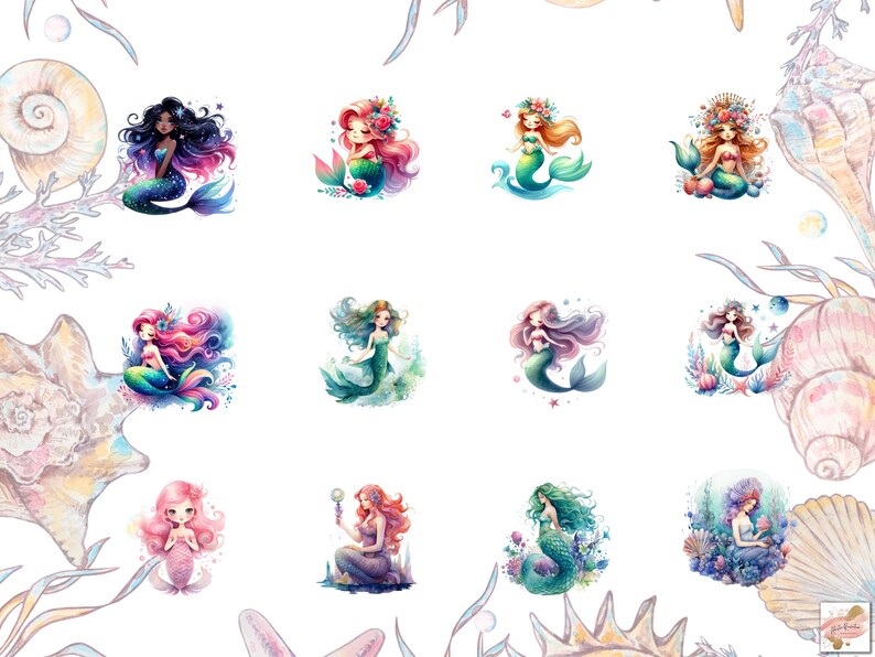 70 Watercolor Mermaids Clipart Bundle, Little Mermaid Clipart Png, Sea ...