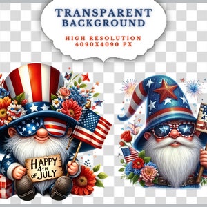 50 Watercolor 4th of July Gnomes Clipart, Patriotic Gnome Clipart, 4th ...
