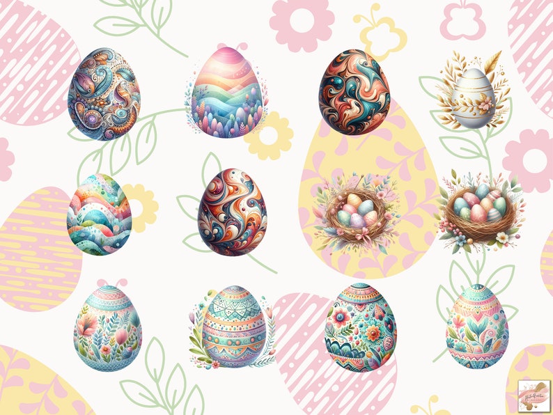 70 Watercolor Easter Egg Clipart Png, Watercolor Easter Clipart Bundle ...