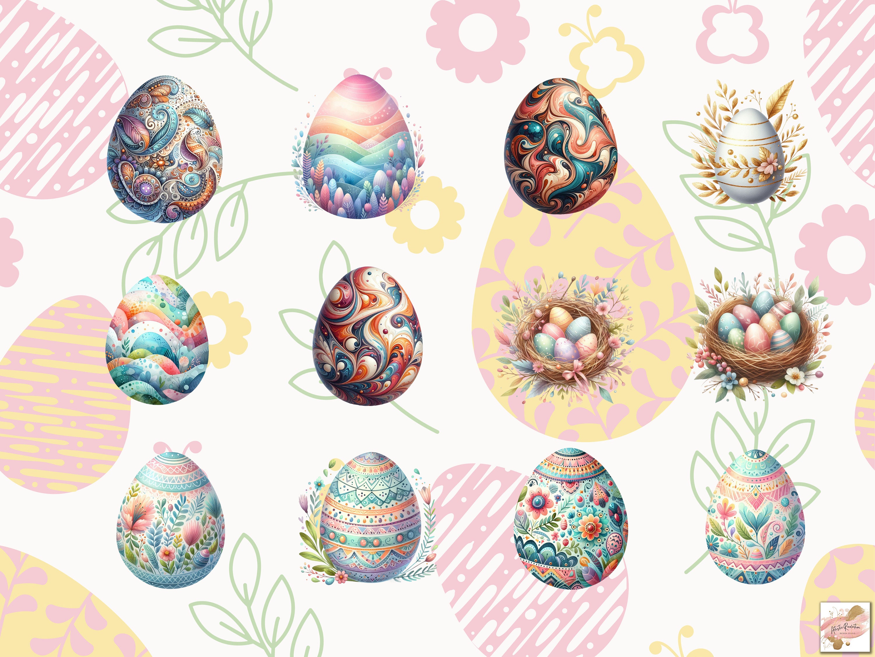 70 Watercolor Easter Egg Clipart Png, Watercolor Easter Clipart Bundle ...