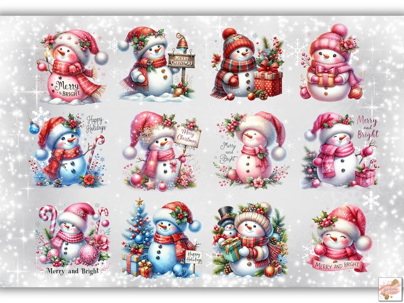 22 Watercolor Cute Snowman Clipart Bundle Festive Snowman Clipart ...