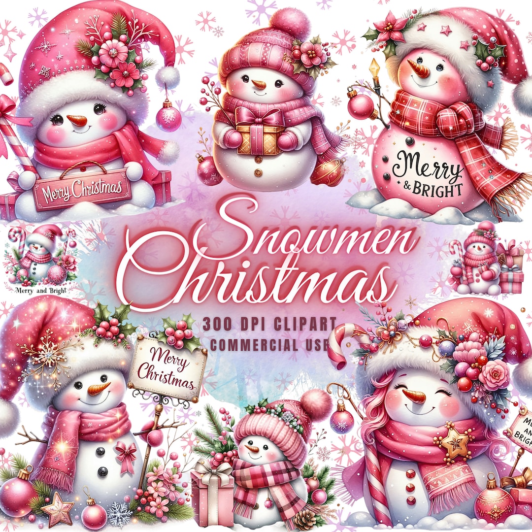 22 Watercolor Cute Snowman Clipart Bundle Festive Snowman Clipart ...