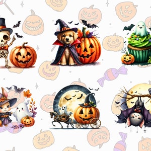 65 Watercolor Cute Halloween Clipart Bundle, Halloween PNG Bundle, Jack ...