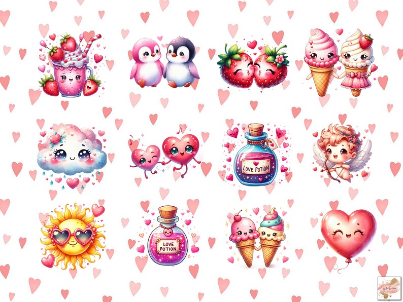 50 Cute Kawaii Valentine Clipart Bundle, Cute Valentine Png Bundle ...