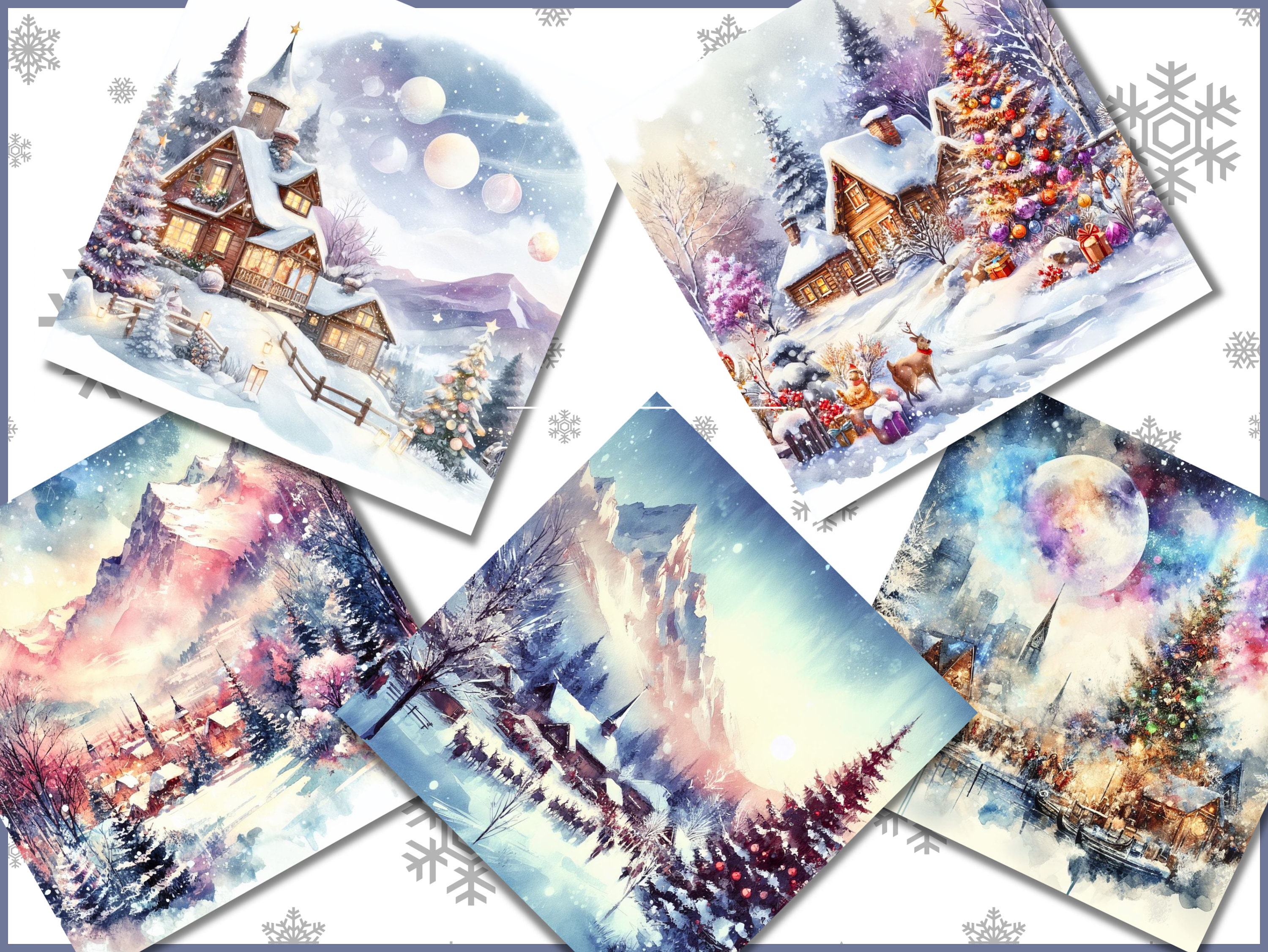 Winter Scene Backgrounds Watercolor Winter Festive Landscapes - Etsy UK