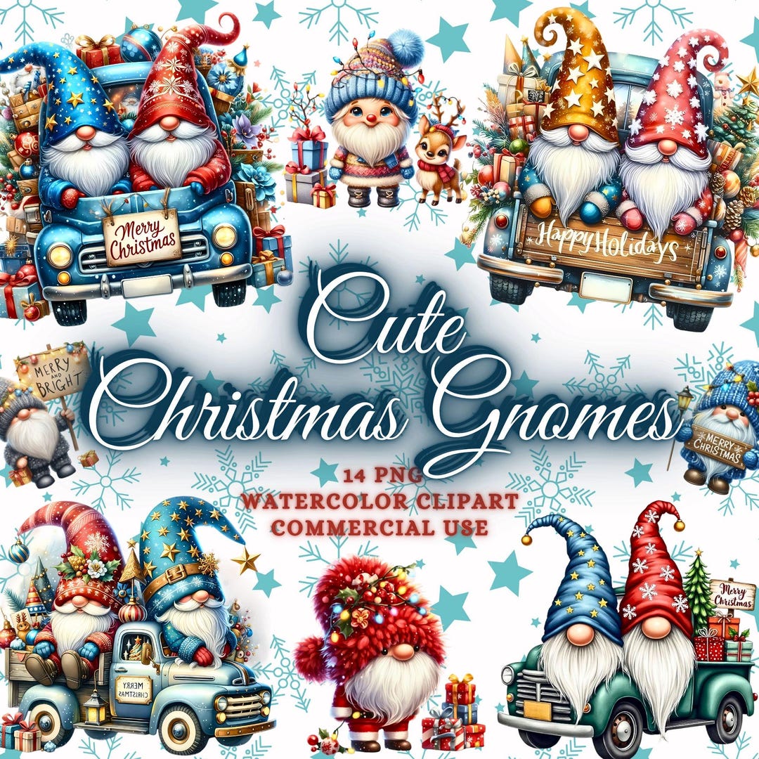 Watercolor Christmas Gnome Png Bundle, Cute Christmas Gnomes Clipart ...