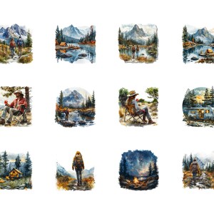 Watercolor Camping Clipart Bundle, Vacation Holiday Graphics, Mountain ...
