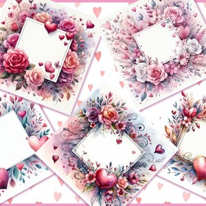 Valentine Watercolor Border Clipart Backgrounds Heart Floral Frame ...