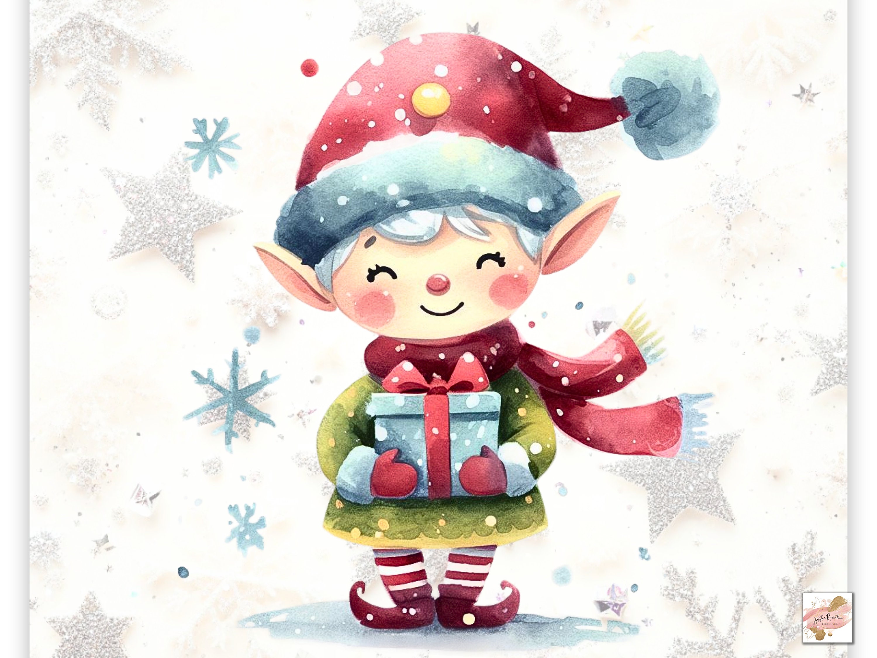 Christmas Elves Watercolor Clipart Cute Elf Clipart Bundle - Etsy