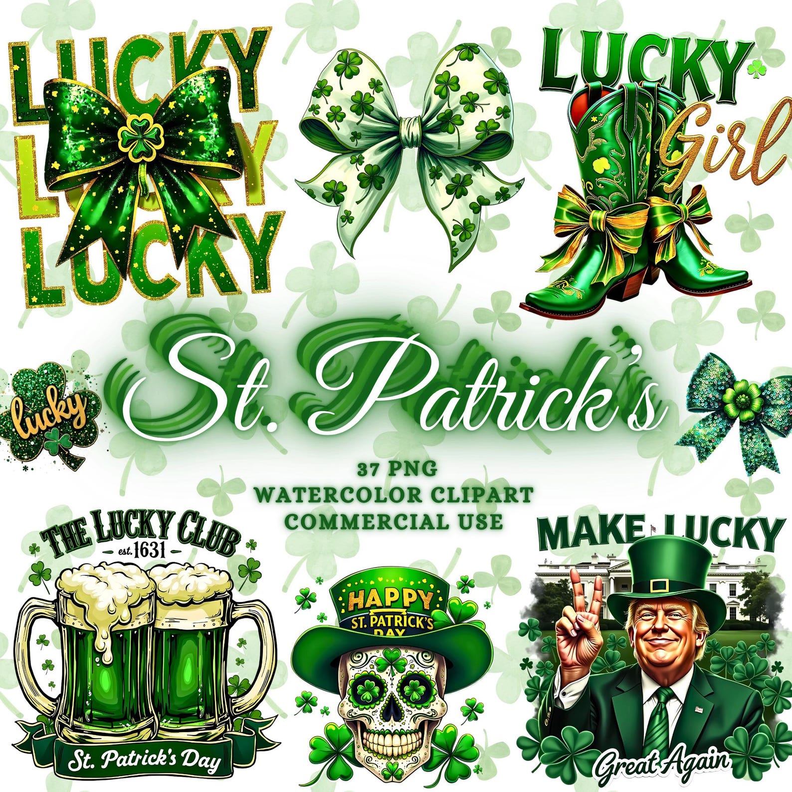 St. Patrick's Png Bundle, Coquette St. Patrick's Clipart Bundle, Irish ...