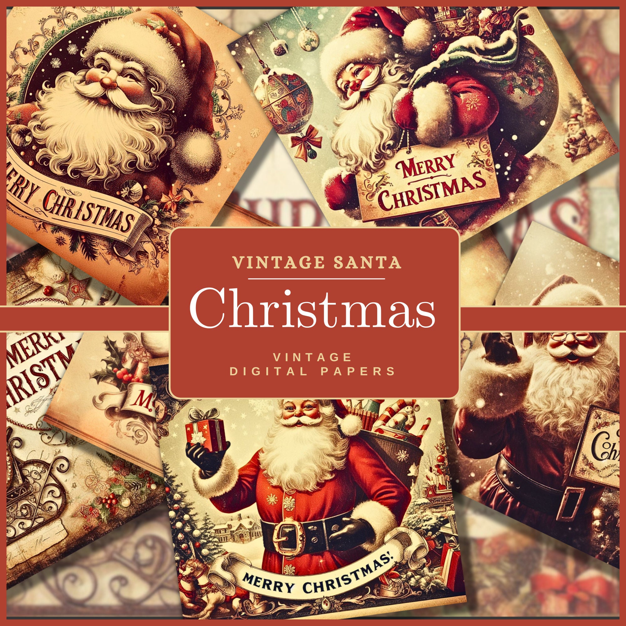 Vintage Christmas Ephemera Papers, Vintage Christmas Digital Paper ...