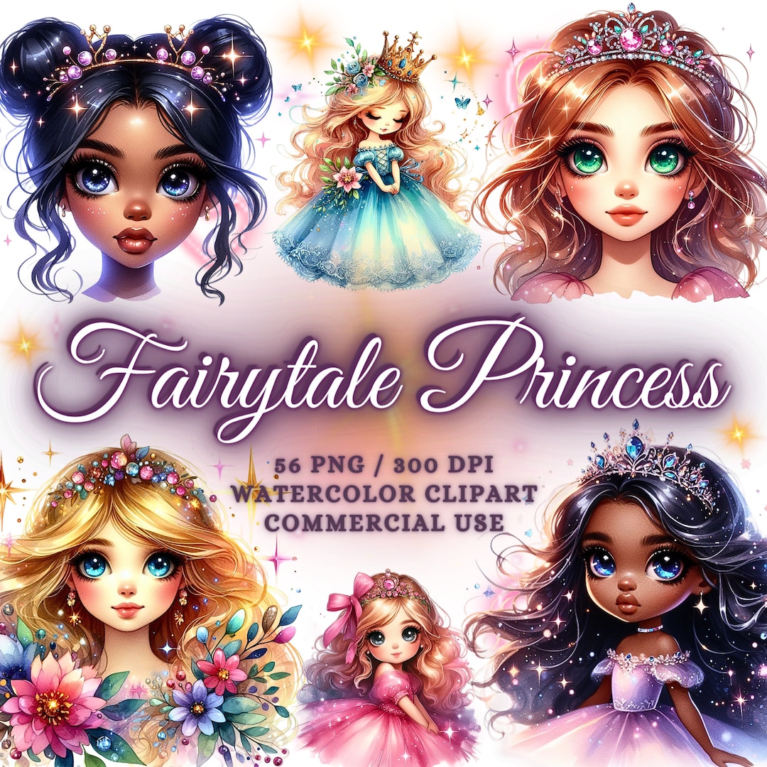 56 Watercolor Fairytale Princess Clipart Bundle, Watercolor Clipart ...