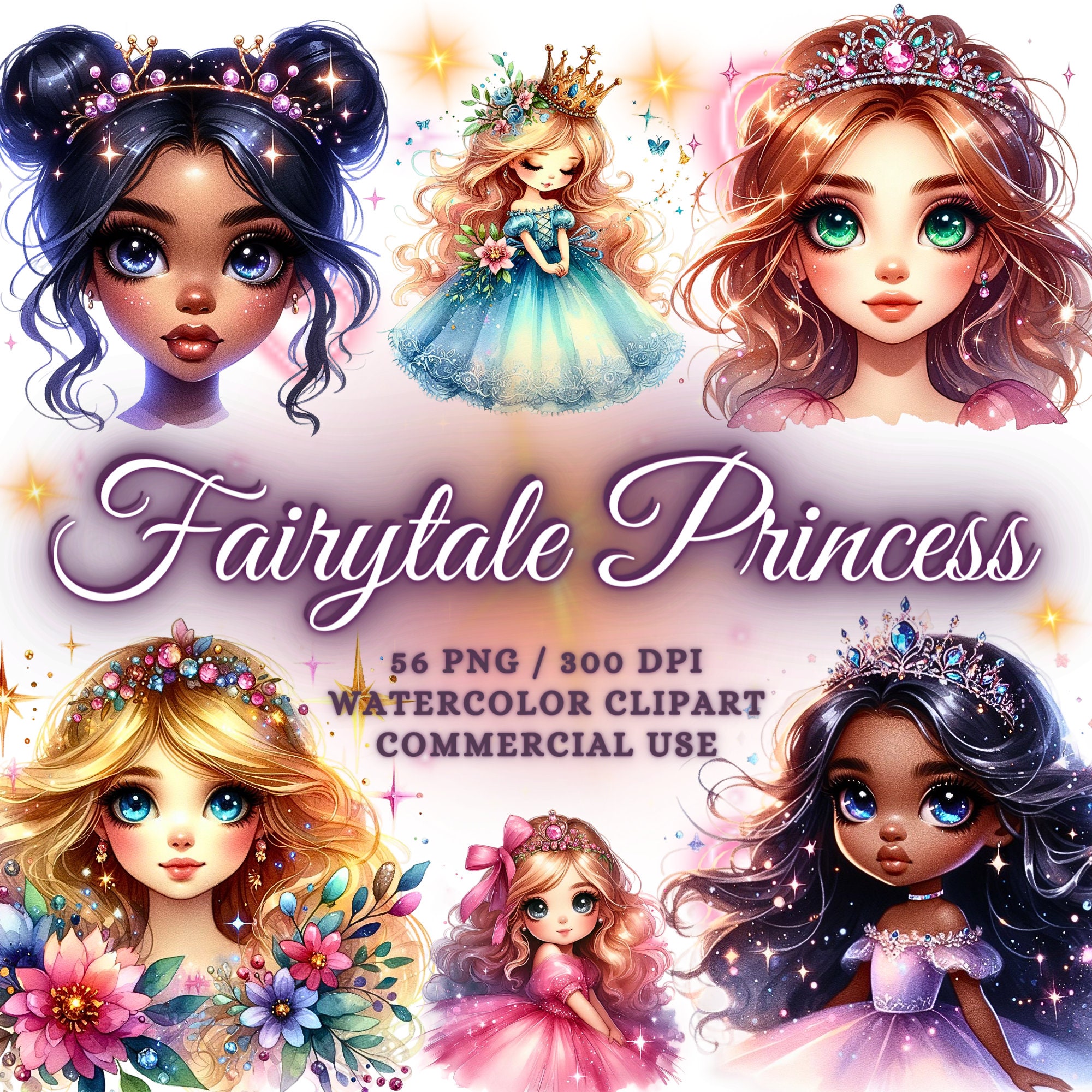 56 Watercolor Fairytale Princess Clipart Bundle, Watercolor Clipart ...