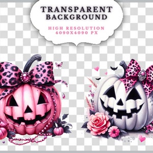 Watercolor Pink Halloween Pumpkin Clipart Bundle Pink Coquette ...