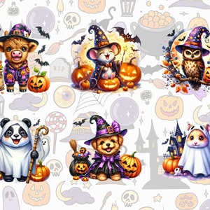 Watercolor Halloween Animals Clipart Bundle, Cute Halloween Clipart ...