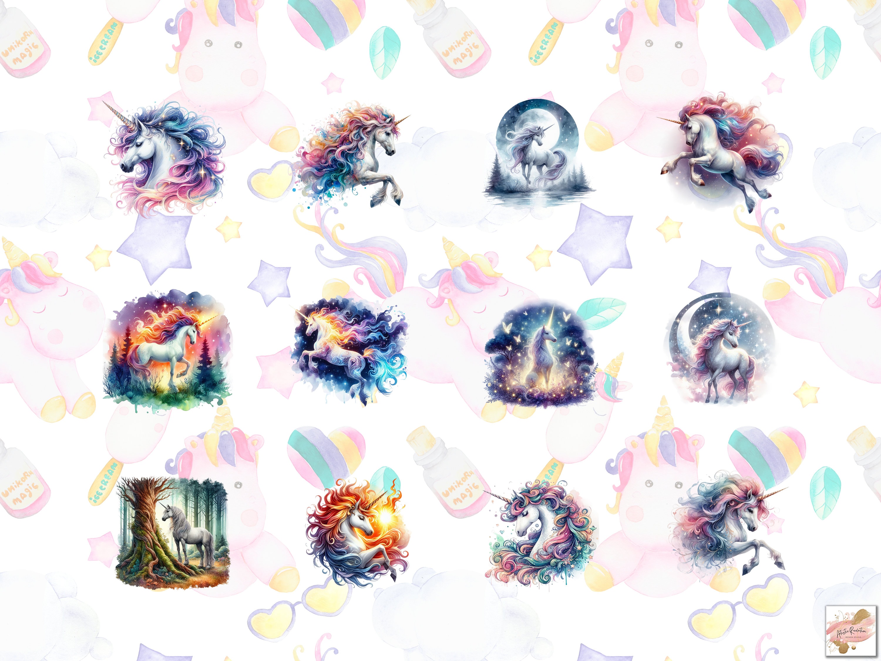 114 Watercolor Unicorns Clipart Bundle, Rainbow Unicorn Clipart Png ...