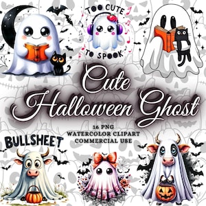 Watercolor Halloween Ghost Clipart Bundle Cute Ghost Png Cute Ghost ...