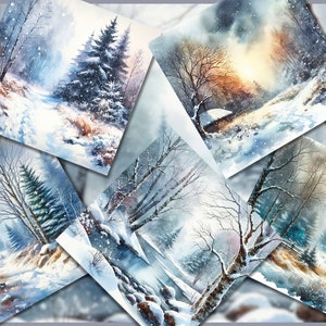 Winter Scene Backgrounds Watercolor Winter Woodland Landscapes Winter ...