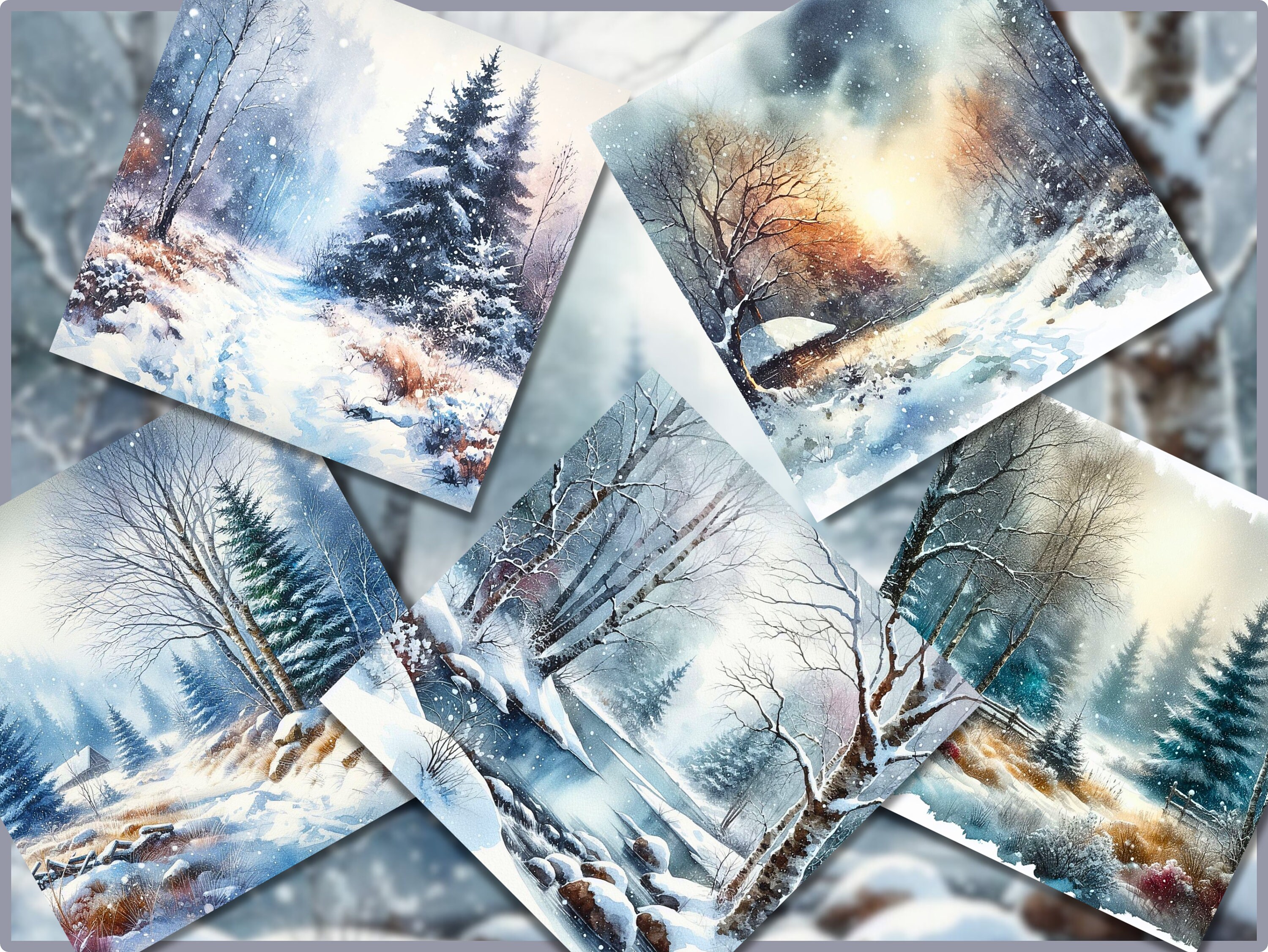 Winter Scene Backgrounds Watercolor Winter Woodland Landscapes Winter ...