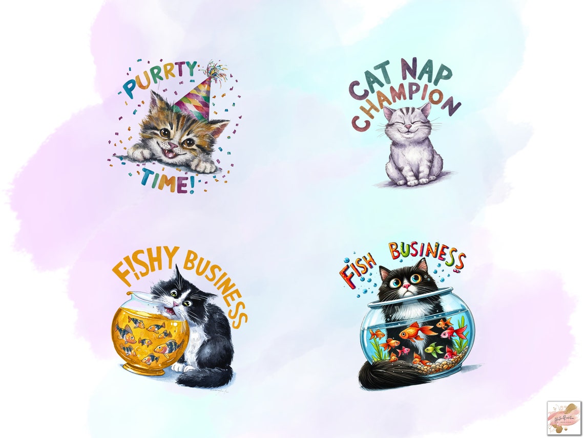 24 Funny Quotes Cat Clipart Bundle, Funny Cat Clipart, Watercolor Cat ...