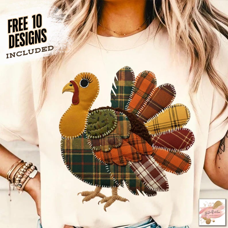 Patchwork Turkey Png, Patchwork Plaid Thanksgiving PNG, Preppy ...