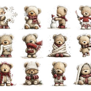 37 Whimsical Winter Teddy Bear Clipart Bundle, Christmas Quirky Teddy ...