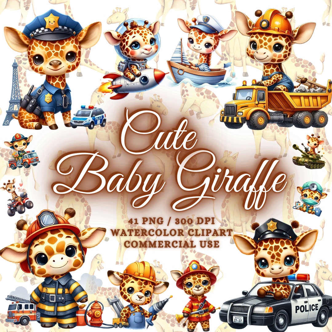 41 Watercolor Baby Giraffes Clipart Bundle, Cute Baby Giraffe Png ...