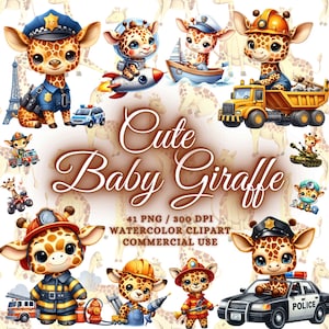 41 Watercolor Baby Giraffes Clipart Bundle, Cute Baby Giraffe Png ...