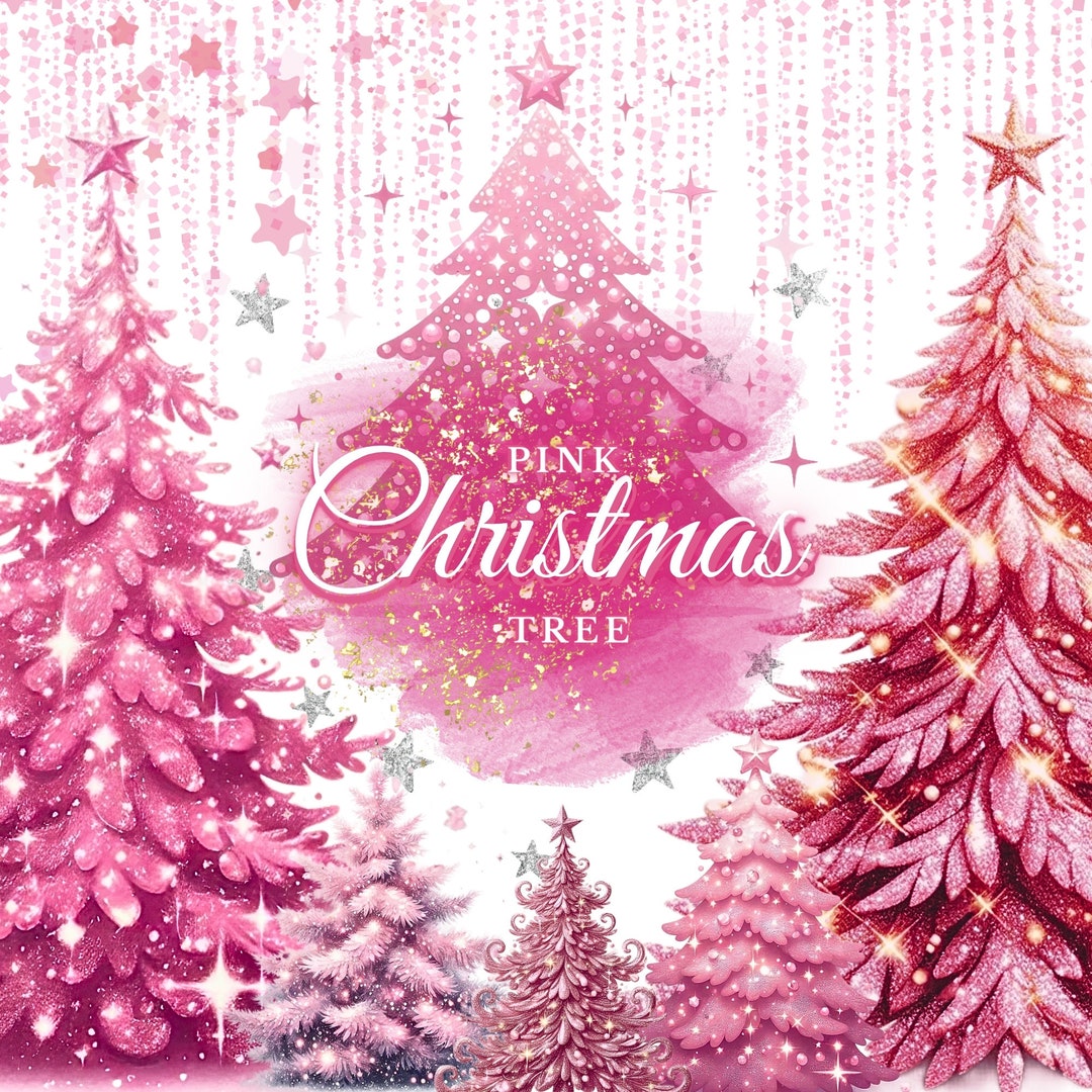Pink Christmas Tree Clip Art Watercolor Christmas Trees Clipart Painted ...