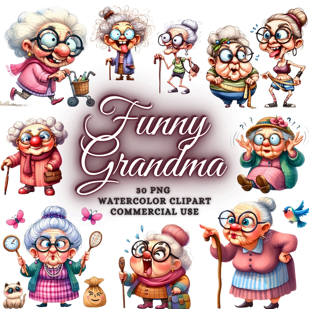 30 Funny Grandma Clipart Bundle, Funny Women Clipart, Cute Grandma PNG ...