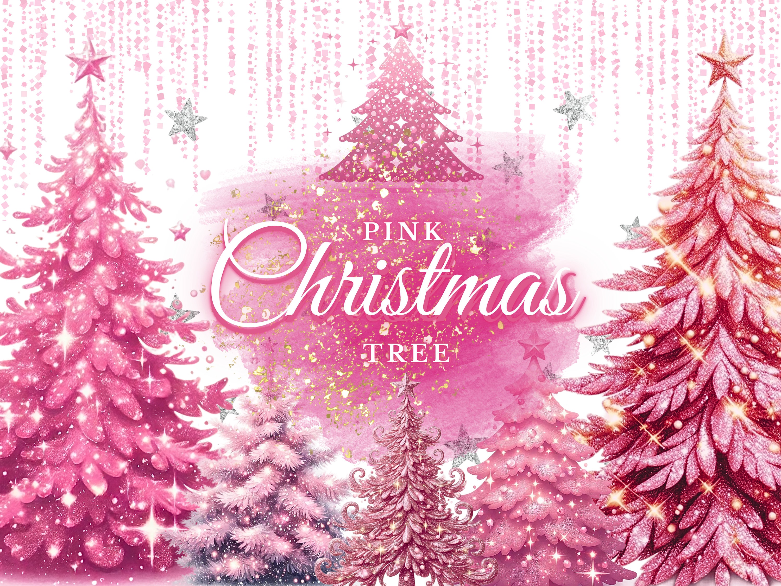 Pink Christmas Tree Clip Art Watercolor Christmas Trees Clipart Painted ...