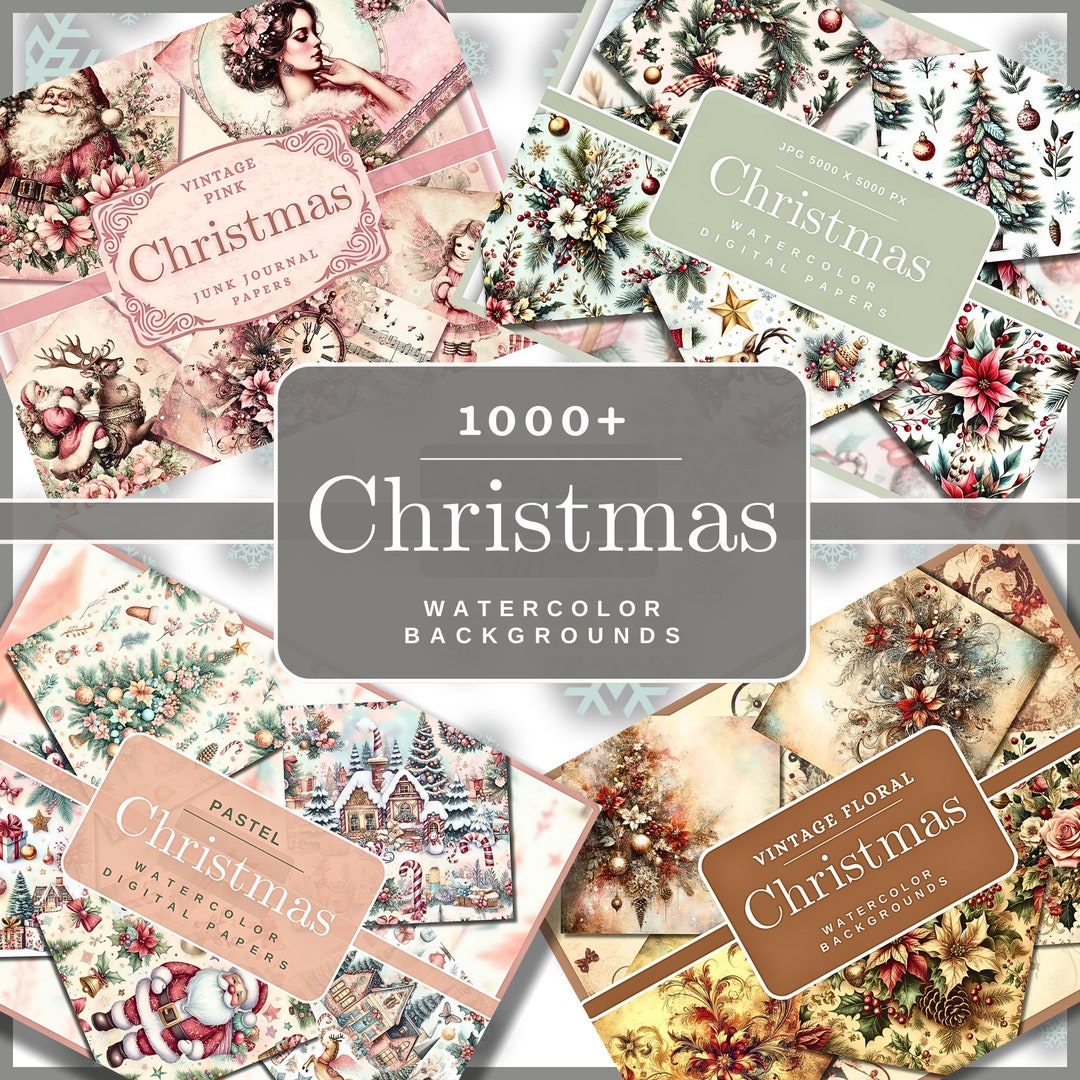 Christmas Background Vintage Watercolor Christmas Background Bundle ...