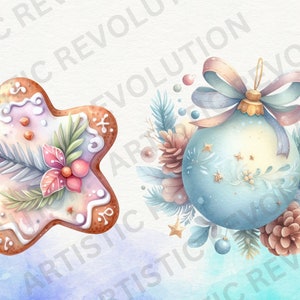 Cute Pastel Christmas Clipart Bundle PNG Watercolor Xmas Clip Art Pink ...