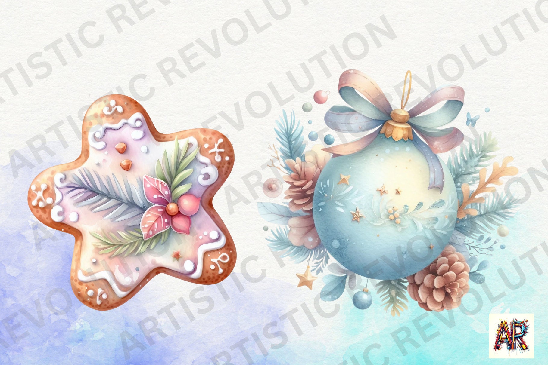 Cute Pastel Christmas Clipart Bundle PNG Watercolor Xmas Clip Art Pink ...